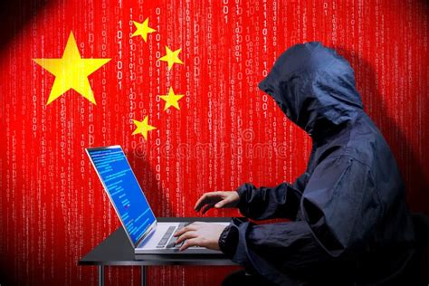 Anonymous Hooded Hacker Flag Of China Binary Code Cyber Attack