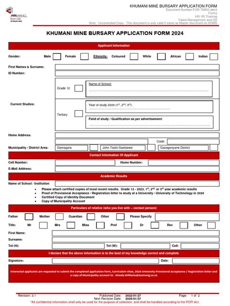 Assmang Khumani Mine Bursary Application Form 2024 Pdf Information