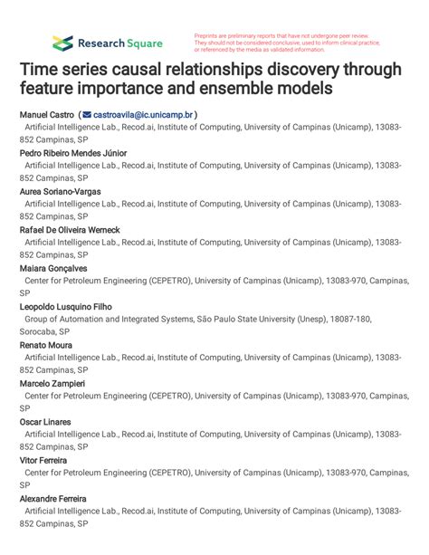 PDF Time Series Causal Relationships Discovery Through Feature Importance And Ensemble Models