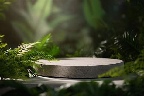 Premium Ai Image A Concrete Platform Surrounded By Ferns And Greenery