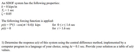 solved an sdof system has the following properties