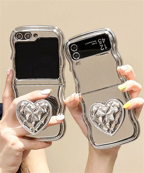 하트 그립 톡 키링 실버 코어 웨이브 투명 메탈 범퍼 실리콘 갤럭시 Z플립6 Z플립5 Z플립4 Z플립3 제트플립6 제트플립5 제트플립4 지플립6 지플립5 키치 영롱 디자인