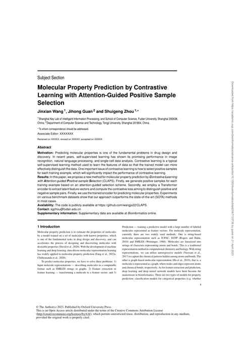 Pdf Molecular Property Prediction By Contrastive Learning With Attention Guided Positive