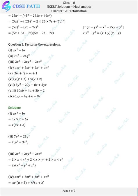 Ncert Solutions For Class 8 Maths Exercise 12 2 Factorisation Cbse Path