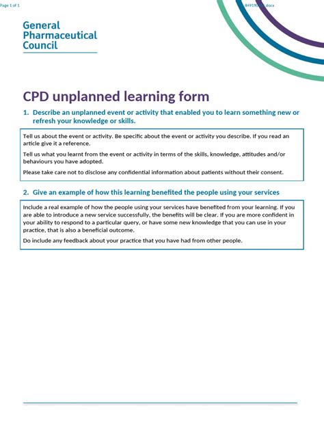 Cpd Unplanned Learning Form Pdf