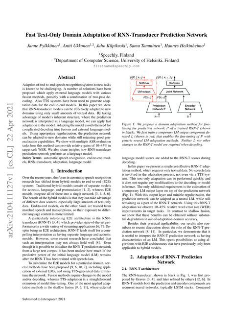 PDF Fast Text Only Domain Adaptation Of RNN Transducer Prediction Network