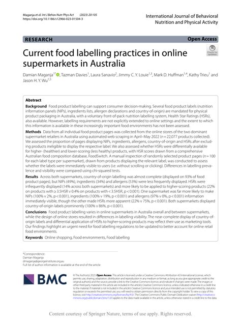Pdf Current Food Labelling Practices In Online Supermarkets In Australia