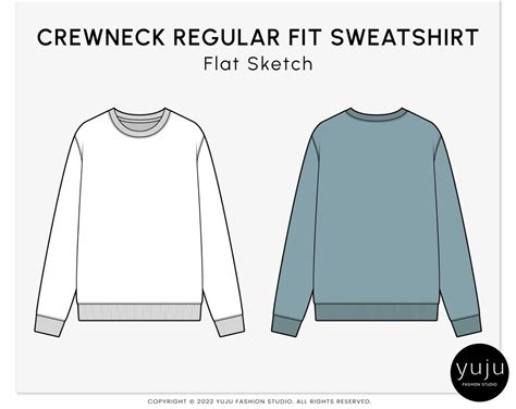 Crewneck Regular Fit Sweatshirt Fashion Flat Sketch Fashion Template