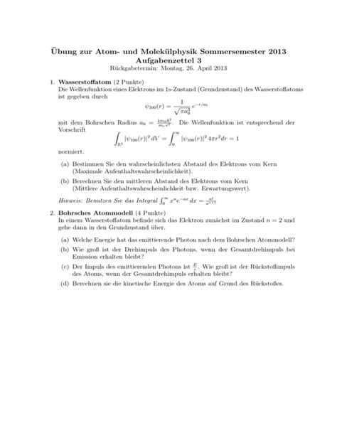 Ubung Zur Atom Und Molekülphysik Iup