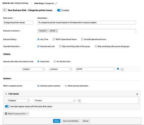 How To Create Update Business Rules For Service Requests