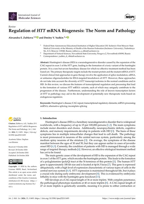 Pdf Regulation Of Htt Mrna Biogenesis The Norm And Pathology
