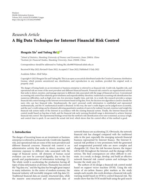 Pdf A Big Data Technique For Internet Financial Risk Control