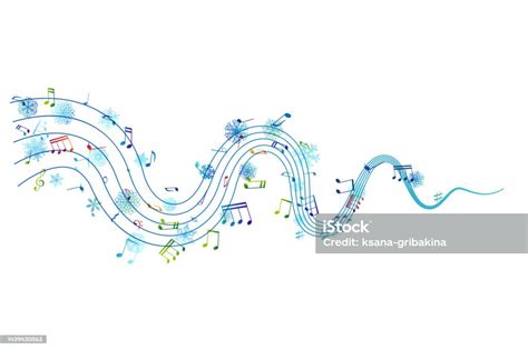 눈 멜로디 비행 음악 노트와 장식용 눈송이의 겨울 장식 요소 크리스마스 또는 새해 노래 개념입니다 소용돌이 선에서 장식 장식 겨울에 대한 스톡 벡터 아트 및 기타 이미지