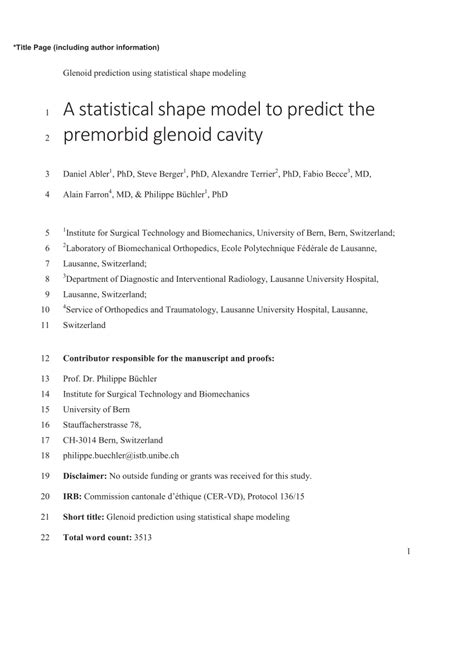 Pdf A Statistical Shape Model To Predict The Premorbid Glenoid Cavity