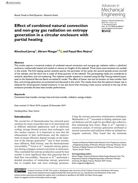 Pdf Effect Of Combined Natural Convection And Non Gray Gas Radiation On Entropy Generation In