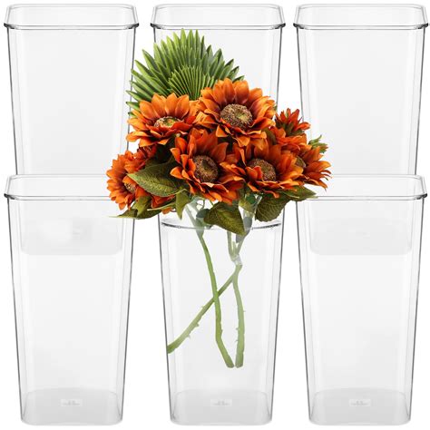 6 Pieces Plastic Vase Acrylic Flower Vase Square Tapered