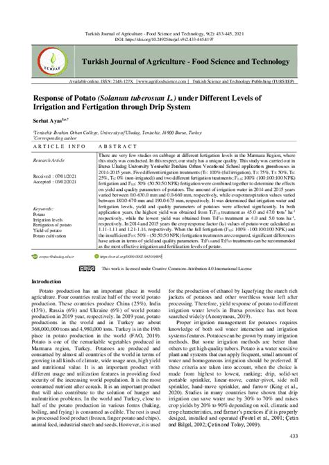 Pdf Response Of Potato Solanum Tuberosum L Under Different Levels Of Irrigation And