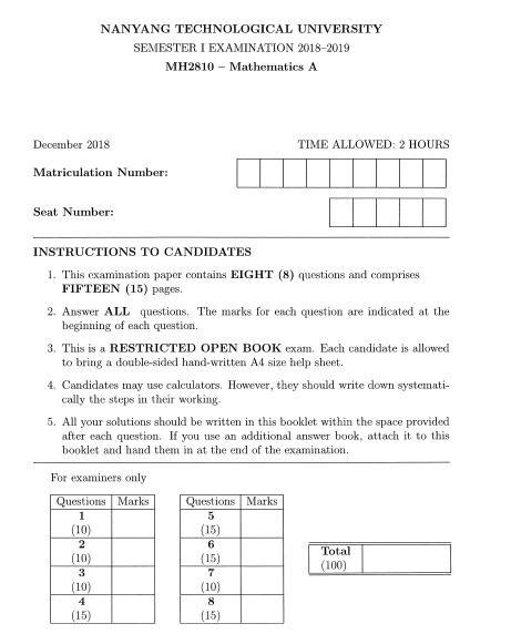 Mh2810 Maths A Ntu Notes Quiz Past Year Paper Solution Tutorials Hobbies And Toys Books