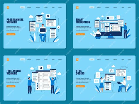 Premium Vector Codders Landing Freelance Workers Making Programming Code Smart Industry