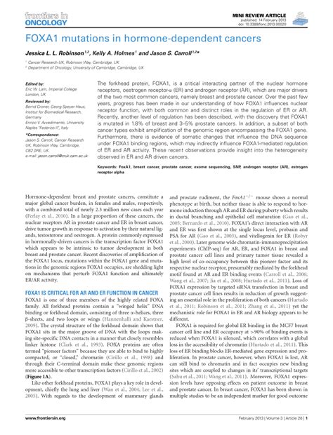 Pdf Foxa1 Mutations In Hormone Dependent Cancers