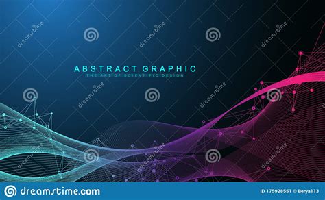 Geometric Abstract Background With Connected Lines And Dots Wave Flow Molecule And