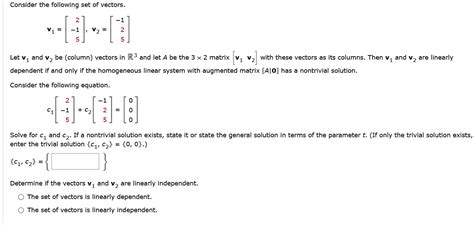 Solved Consider The Following Set Of Vectors Chegg Com