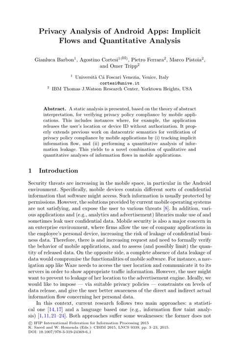 Pdf Privacy Analysis Of Android Apps Implicit Flows And Quantitative Analysis