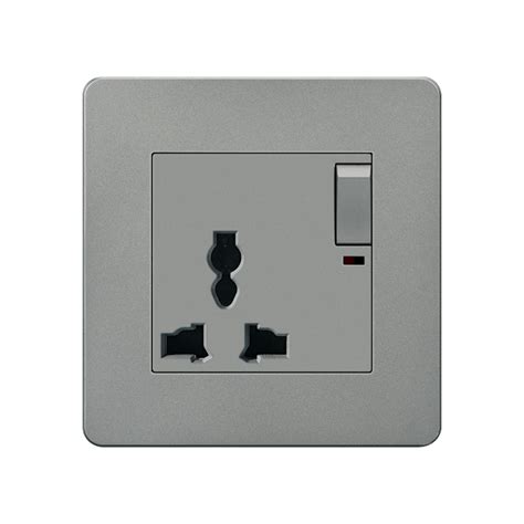 Universal 3 Pin Socket With Switch With Indicator Light Plastic White Black Grey Gold Color