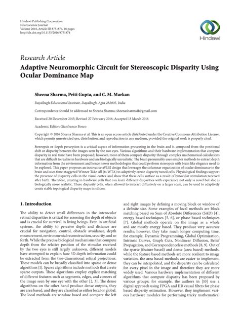 Pdf Adaptive Neuromorphic Circuit For Stereoscopic Disparity Using