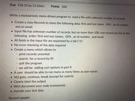 Solved Due Feb 25 By 1110am Points 100 Write A Modularized