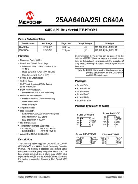 25aa640a 25lc640a 64k Spi Bus Serial Eeprom 200018 2449118 Pdf Inputoutput Electronic