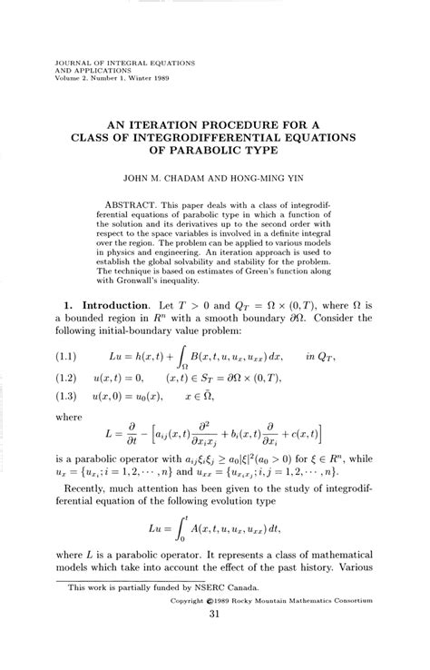 Pdf An Iteration Procedure For A Class Of Integro Differential Of Parabolic Type