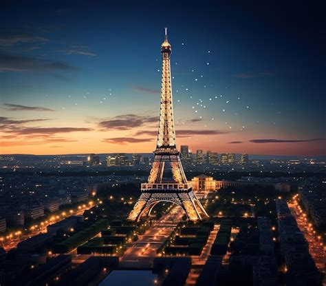 Premium Photo Eiffel Tower At Night With A Beautiful Sunset And City