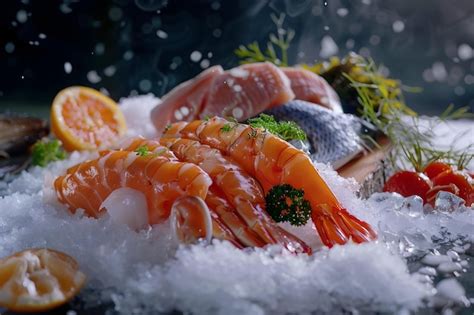 Premium Photo Seafood Platter On Ice With Aromatic Herbs A Luxurious
