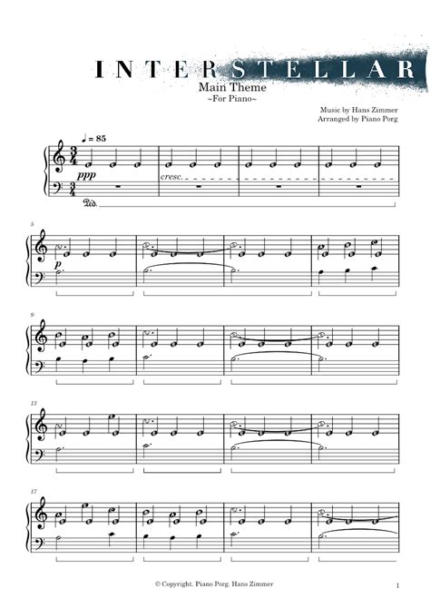 Main Theme From Interstellar Hans Zimmer ~piano~ Sheet Music For