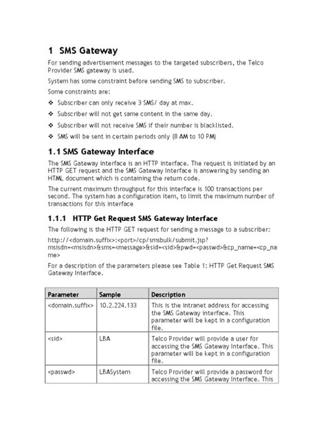Sms Gateway Interface Pdf Short Message Service Hypertext Transfer Protocol