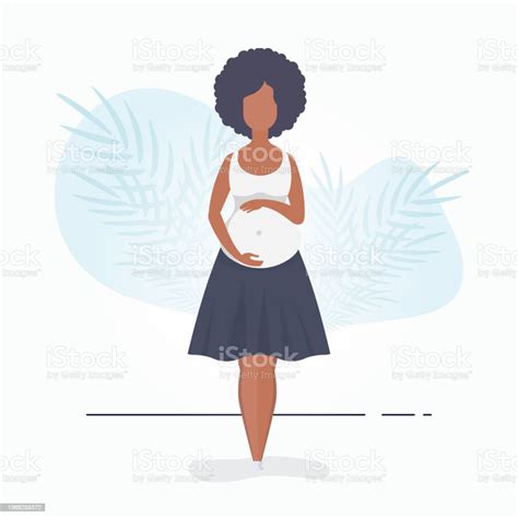전체 길이 임산부 잘 구축 임신 여성 캐릭터 당신을 위해 파란색 톤의 배너 플랫 벡터 그림입니다 머리 모양에 대한 스톡 벡터 아트 및 기타 이미지 Istock