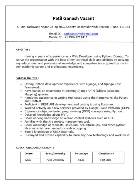 Ganesh Patil Updated Resume Pdf Python Programming Language Selenium Software