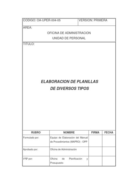 Oauper00405elaboraciónplanillasdiversostipos Pdf Servicio