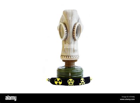 Trophy Stalker Old Russian Gas Mask And Yellow Black Baubles On A White