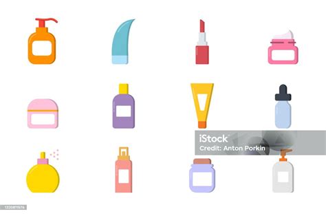 다채로운 병 항아리 튜브천연 유기농 미용 화장품 컬렉션 바디 스킨 헤어 케어용 화장품 병 세트 만화 벡터 일러스트레이션 노화