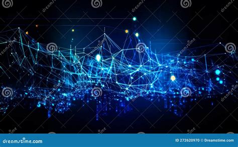 An Abstract Network Of Lines And Dots On Black Background Generative Ai Stock Illustration