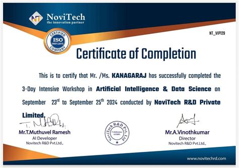 Kanagaraj Selvaraj On Linkedin Successfully Completed The 3 Day Intensive Workshop In Artificial