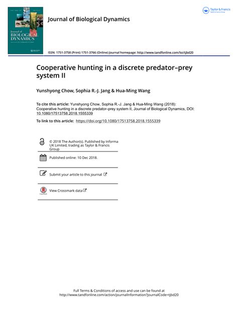 Pdf Cooperative Hunting In A Discrete Predatorprey System Ii
