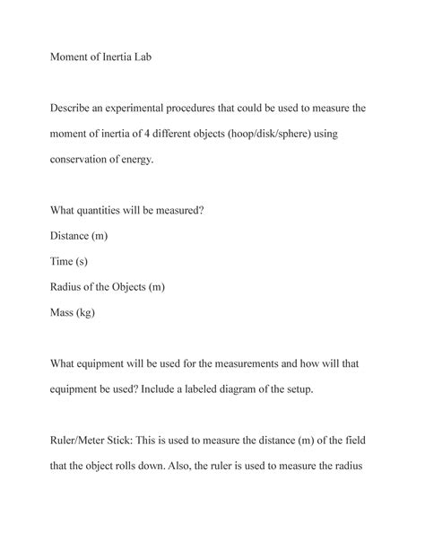 Moment Of Inertia Physics Lab At UGA BIOL 1104 UGA Studocu