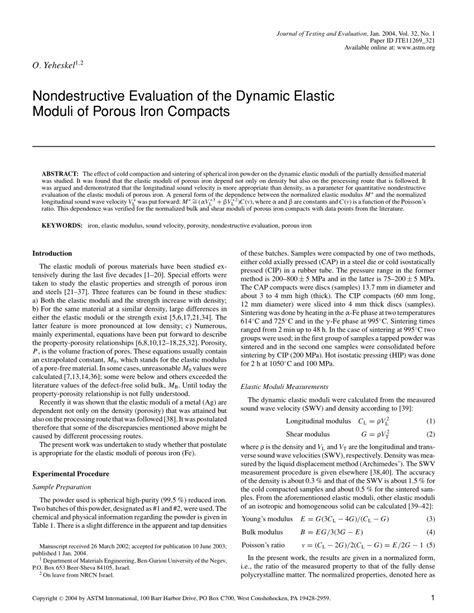 Pdf Non Destructive Evaluation Of The Dynamic Elastic Moduli Of Porous Iron Compacts