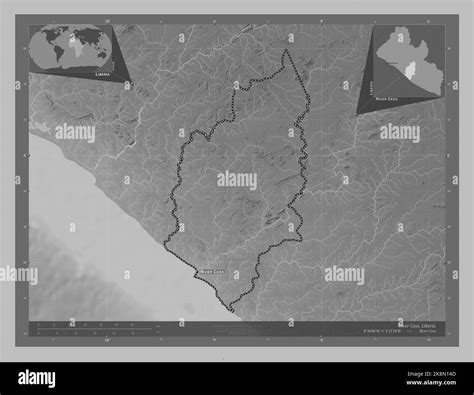 River Cess County Of Liberia Grayscale Elevation Map With Lakes And Rivers Locations And