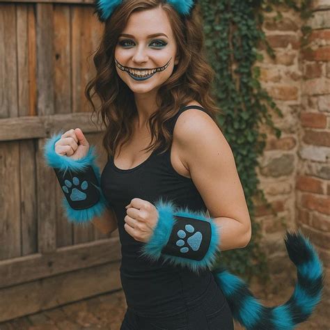 Blue Cheshire Cat Costume Set Halloween Cat Ears Tail Gloves Cosplay