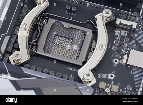 Computer Mainboard With Empty Cpu Socket Stock Photo Alamy
