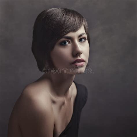 Beauty Brunette Retro Styled Female Portrait Stock Image Image Of